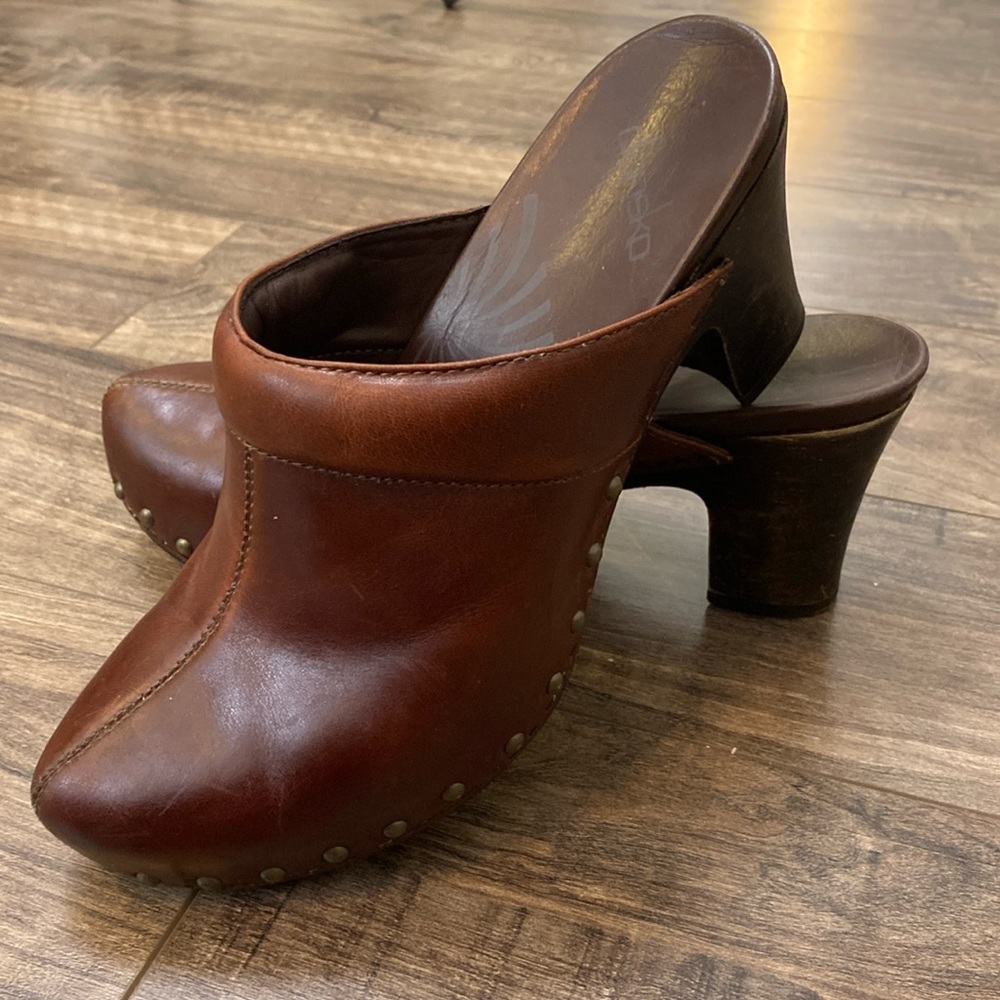 Dansko Rae Cognac Leather Studded Clog Mule With Wood… - Gem